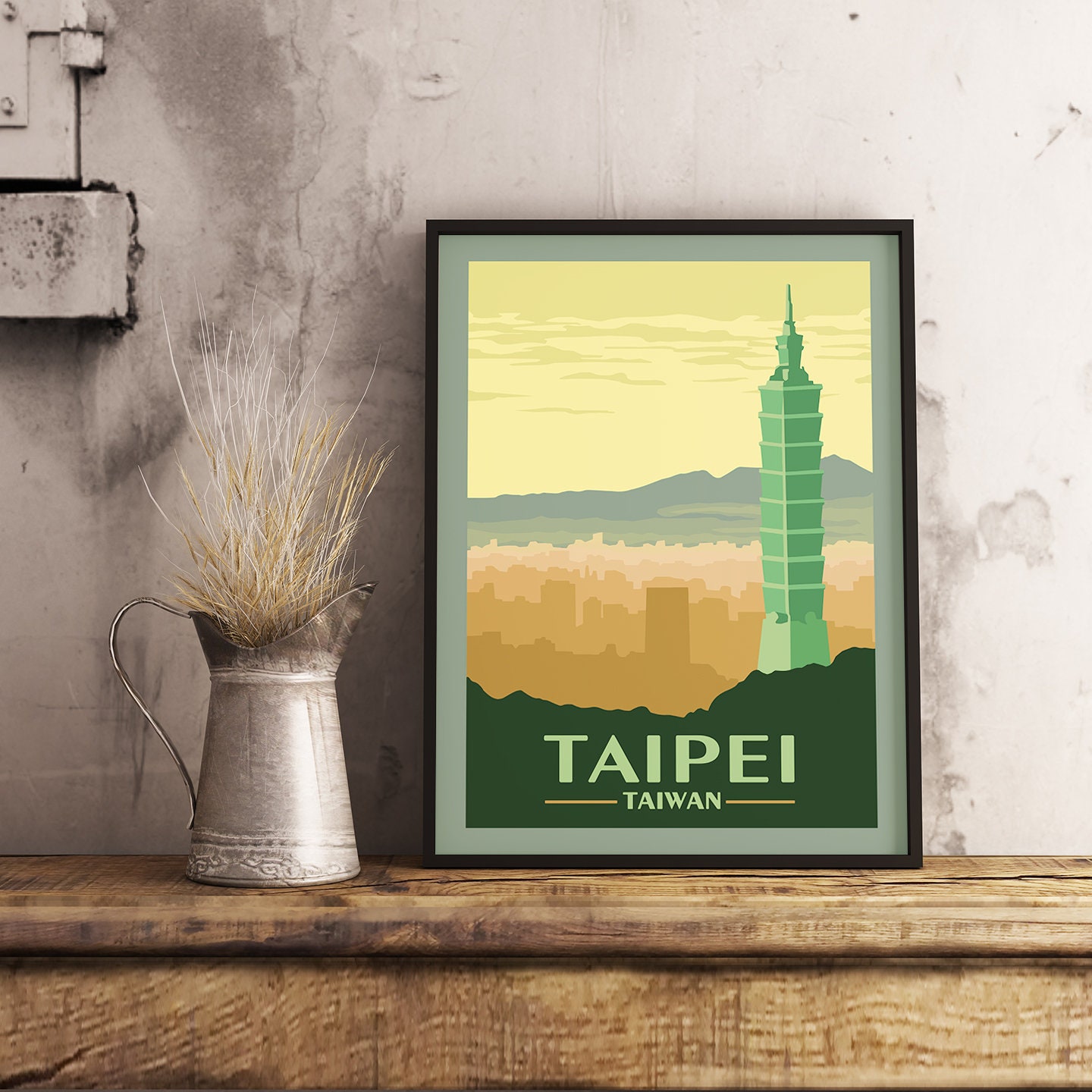 Taipei Taiwan Vintage Travel Poster | Etsy