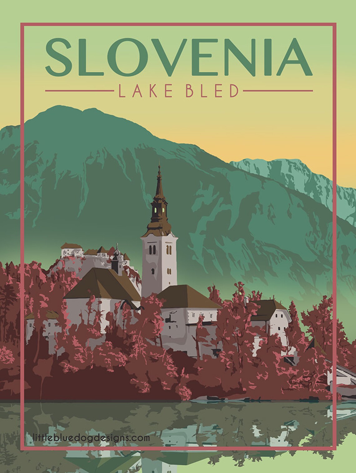 Slovenia Lake Bled Vintage Travel Poster - Etsy