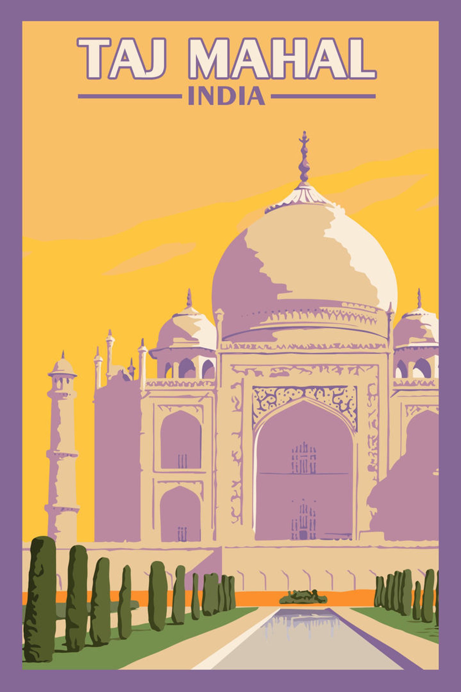 Taj Mahal India Vintage Travel Poster | Etsy