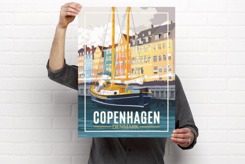 Copenhagen Denmark - Vintage Travel Poster - Etsy