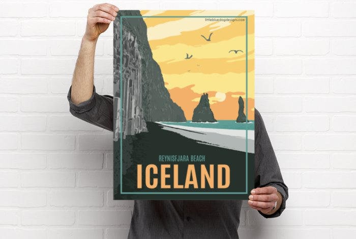 Iceland Reynisfjara Beach Vintage Travel Poster | Etsy