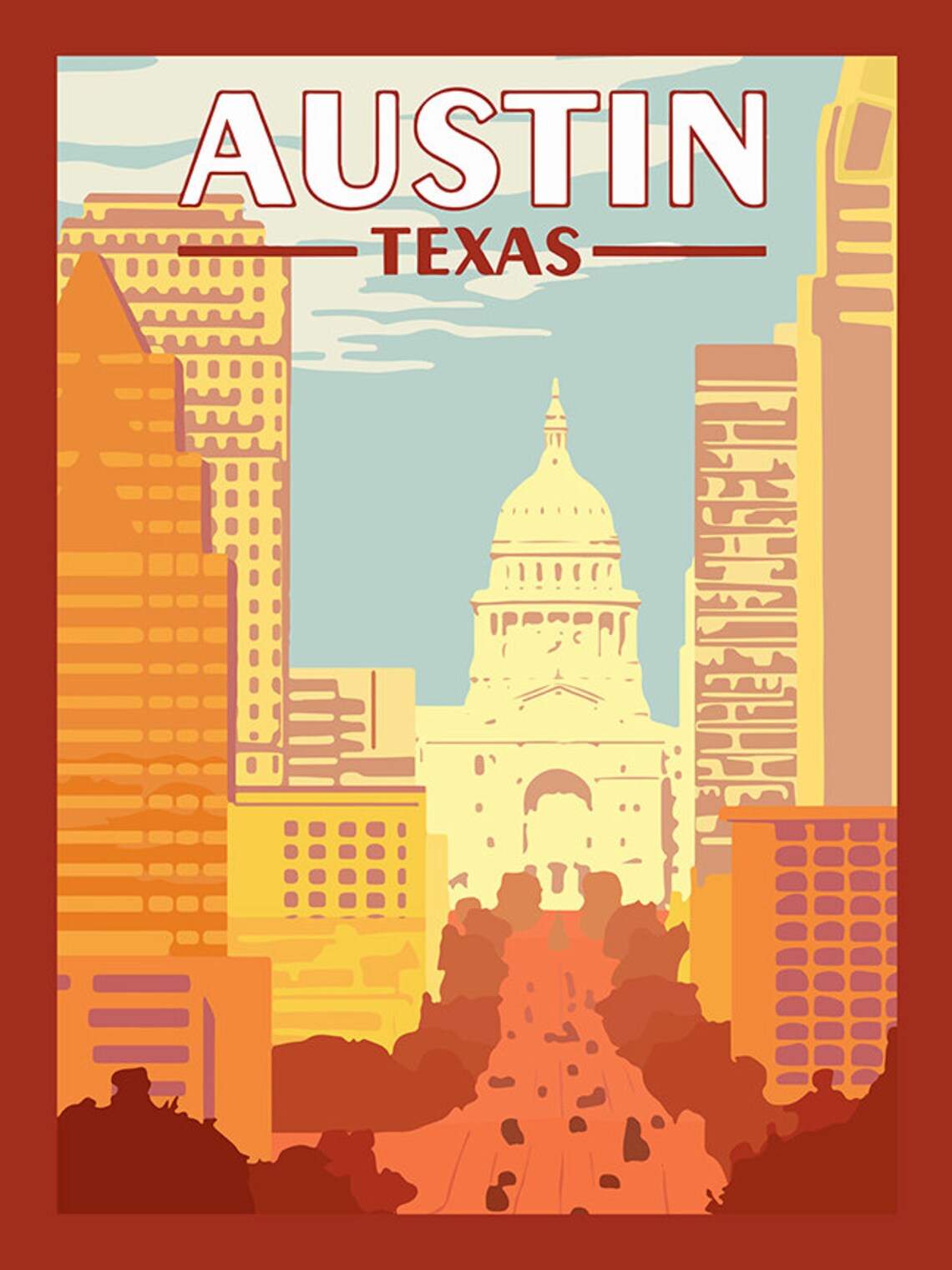 Austin TX Vintage Travel Poster - Etsy