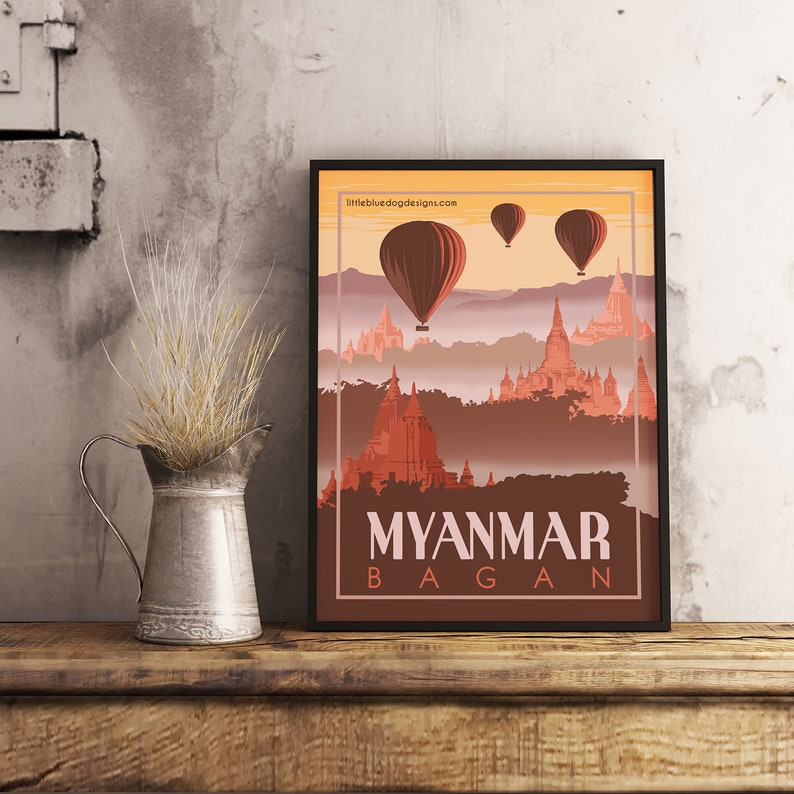 Myanmar Bagan - Vintage Travel Poster - Etsy