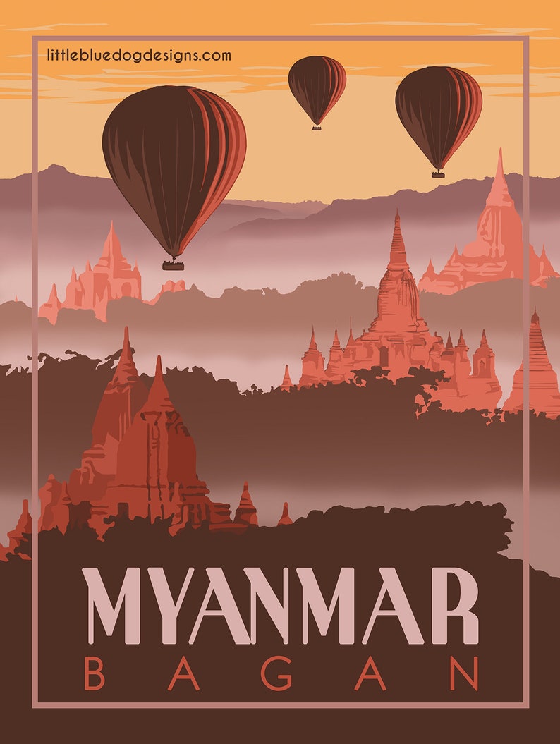 Myanmar Bagan - Vintage Travel Poster - Etsy