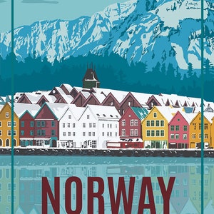 Norway Bergen - Vintage Travel Poster - Etsy