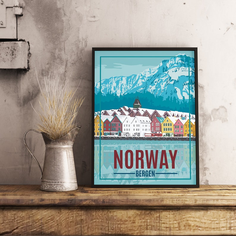 Norway Bergen Vintage Travel Poster - Etsy