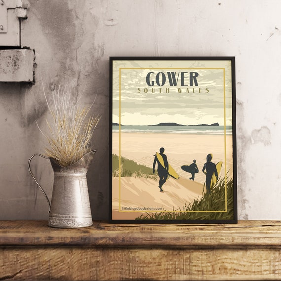 Gower South Wales Vintage Travel Poster | Etsy