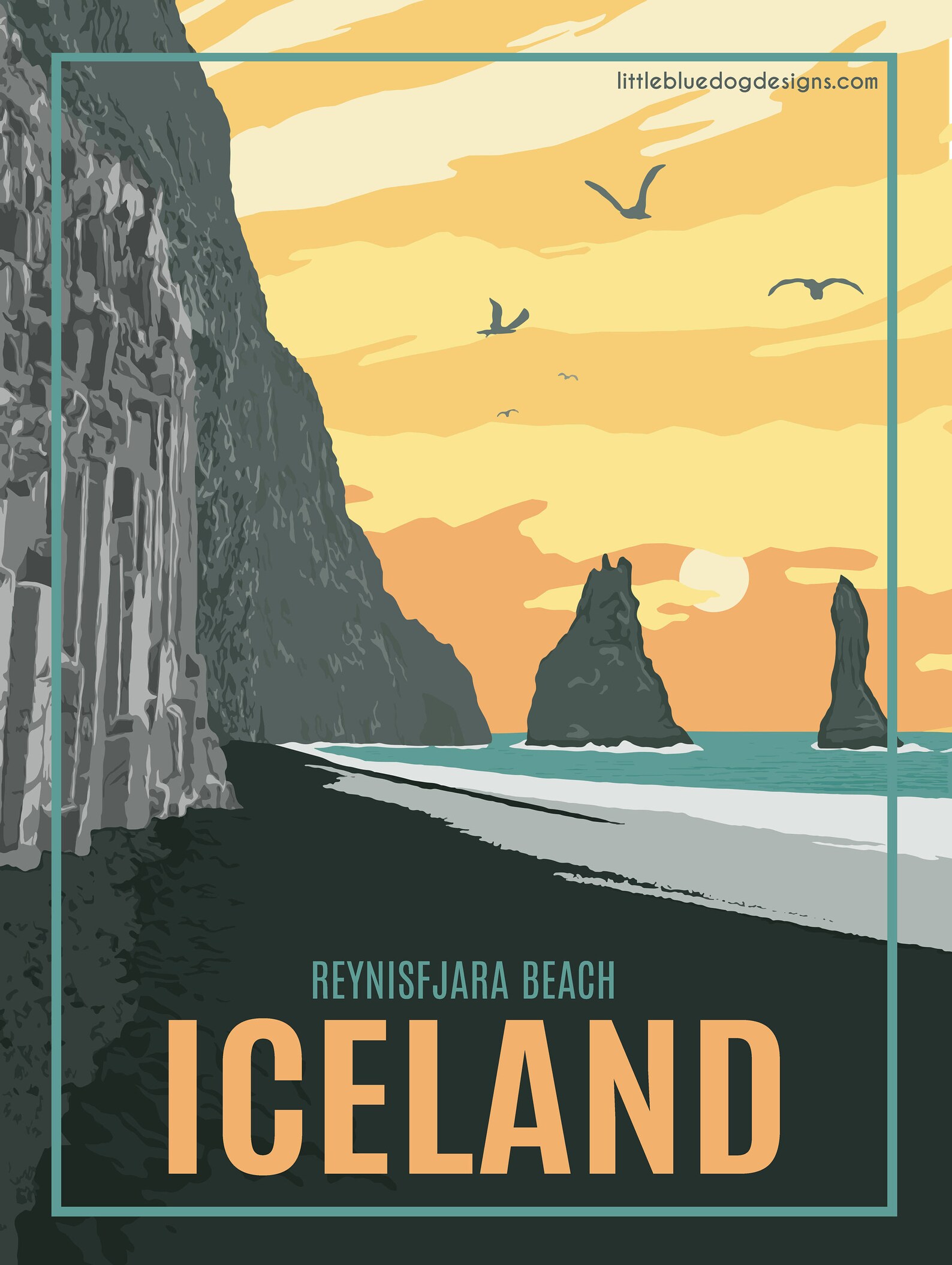 Iceland Reynisfjara Beach Vintage Travel Poster | Etsy