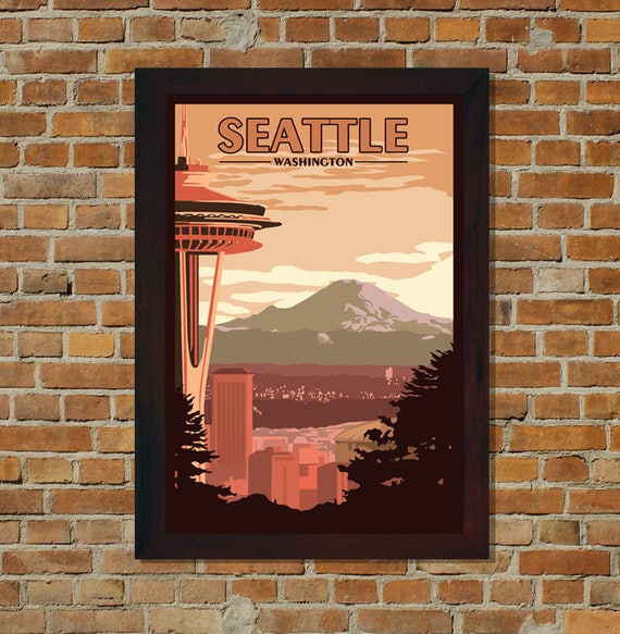 Seattle WA Vintage Travel Poster | Etsy