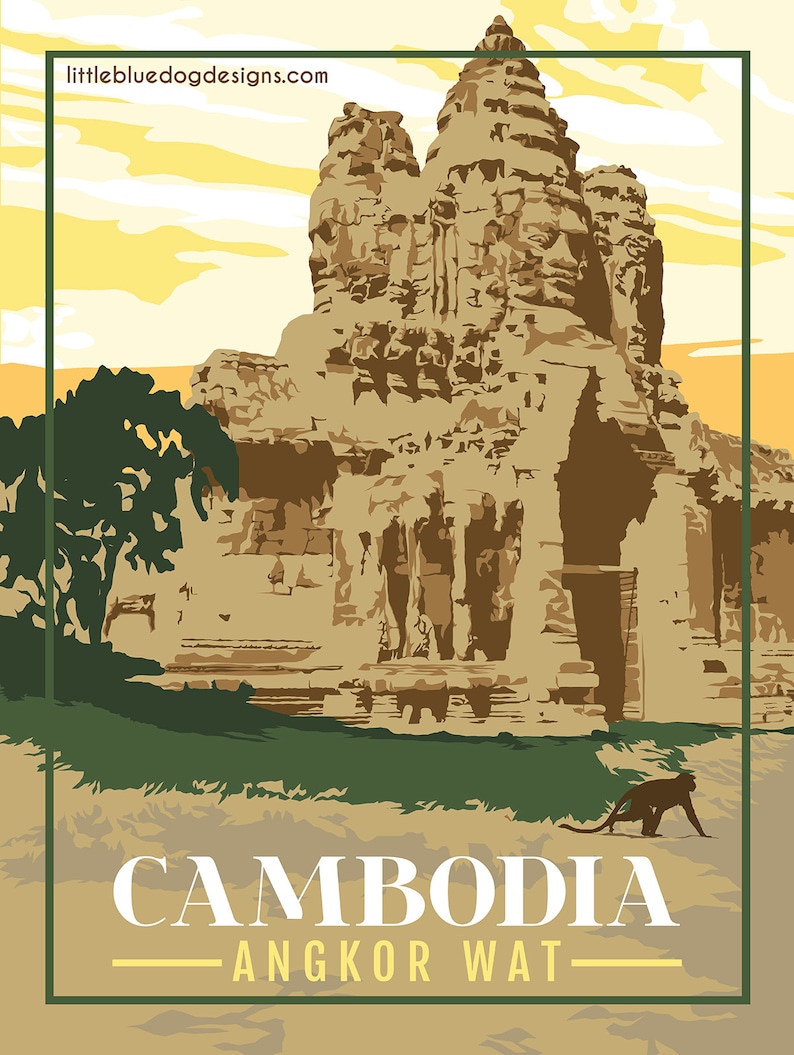 Cambodia Angkor Wat - Vintage Travel Poster - Etsy Canada