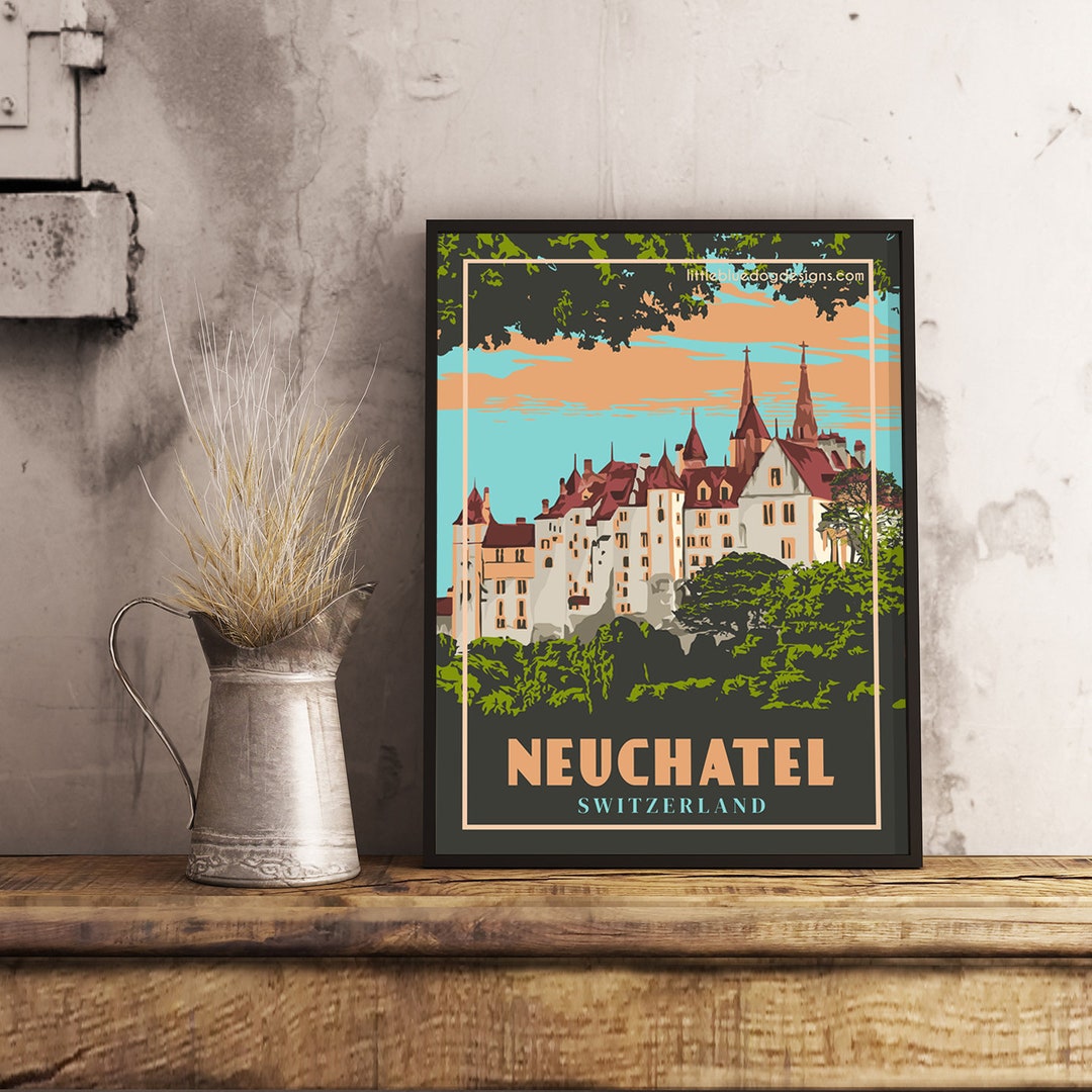 Neuchatel Switzerland - Vintage Travel Poster - Etsy