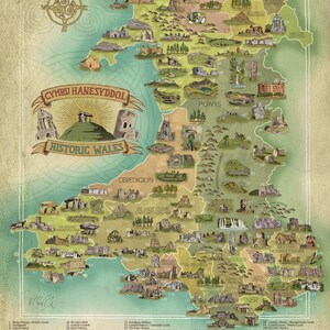Historic Wales / Cymru Hanesyddol Hand Illustrated Map - Etsy