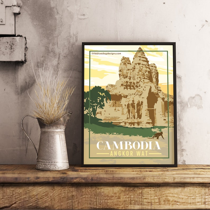 Cambodia Angkor Wat Vintage Travel Poster - Etsy