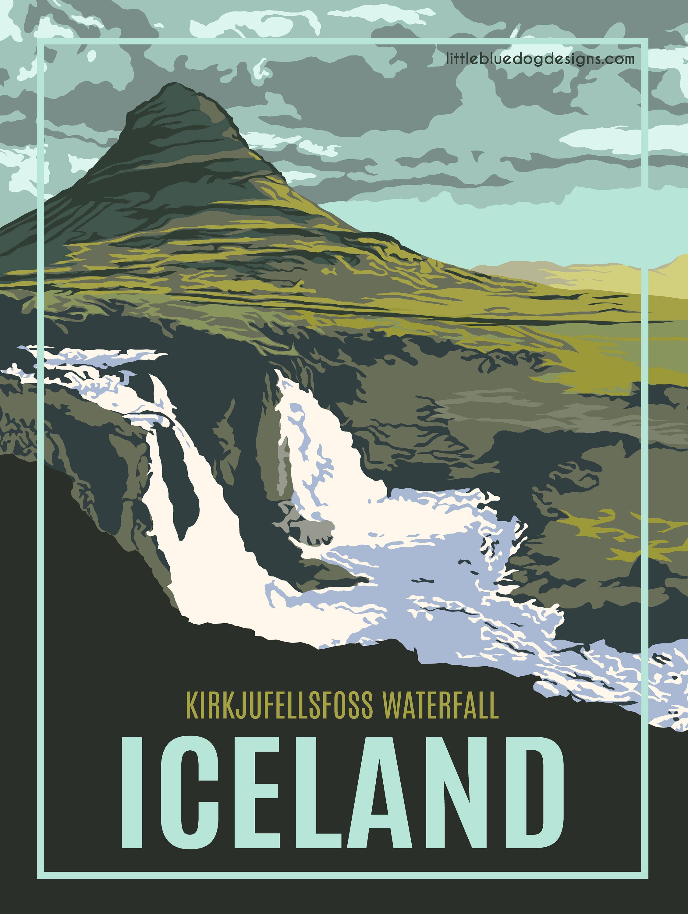 Iceland Kirkjufellsfoss - Vintage Travel Poster - Etsy