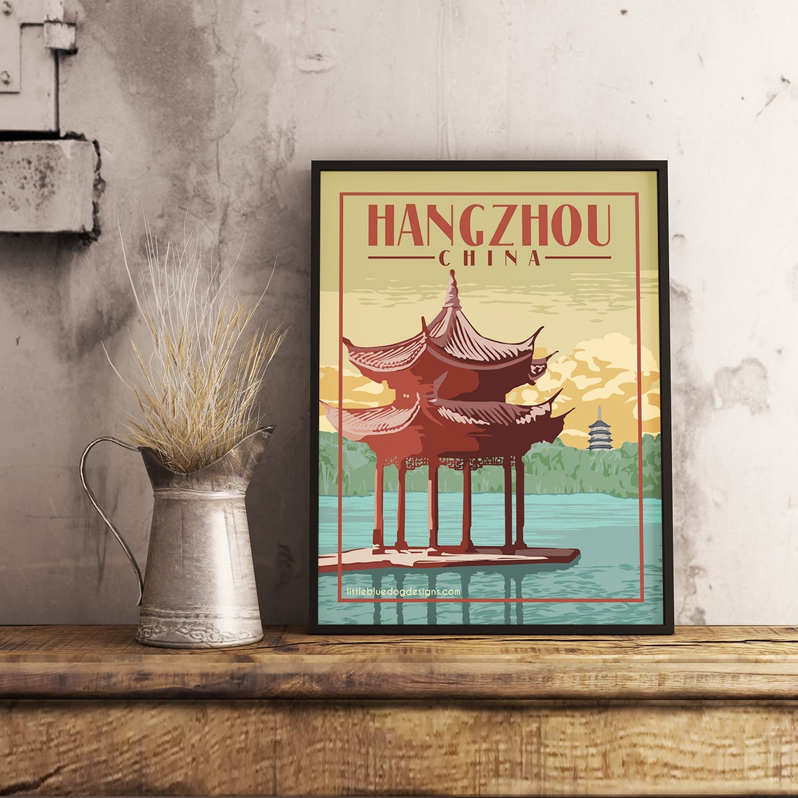 Hangzhou China - Vintage Travel Poster - Etsy