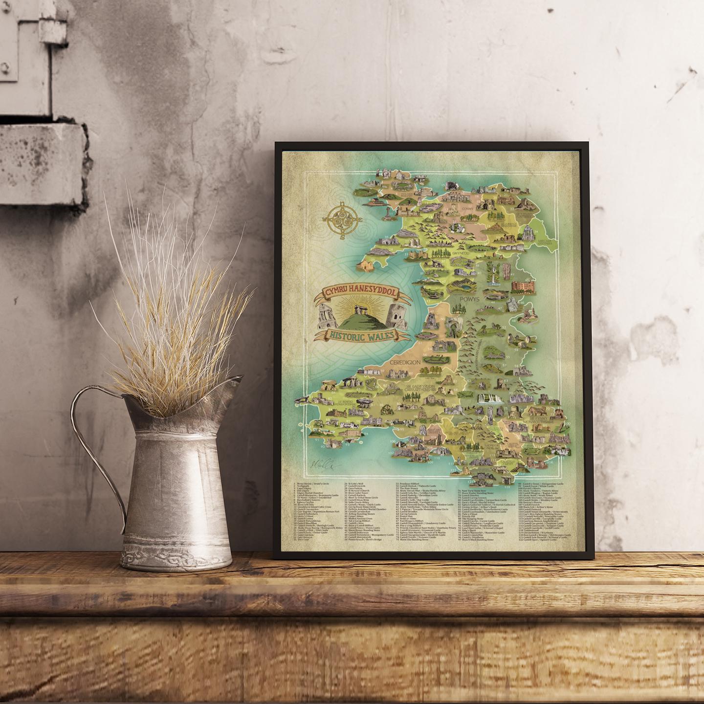 Historic Wales / Cymru Hanesyddol Hand Illustrated Map - Etsy