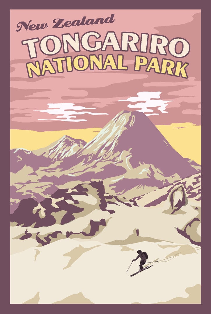 Tongariro New Zealand Vintage Travel Poster - Etsy