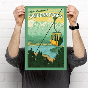 Queenstown New Zealand - Vintage Travel Poster - Etsy