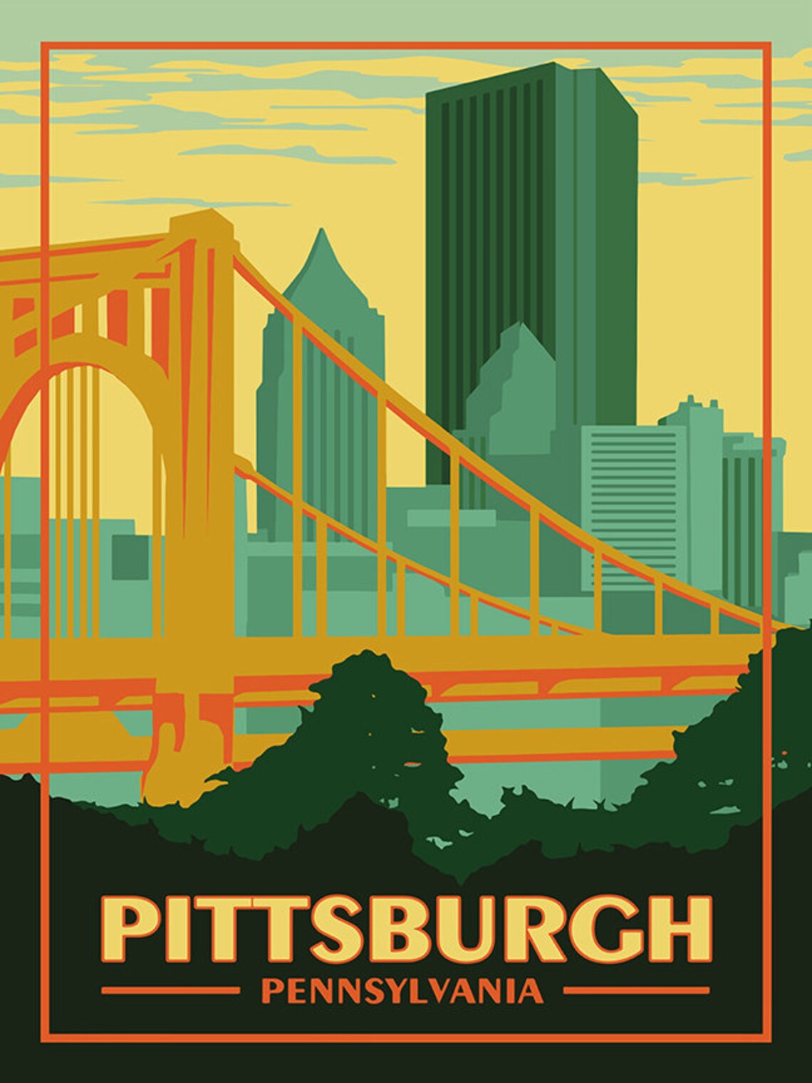 Pittsburgh PA Vintage Travel Poster | Etsy