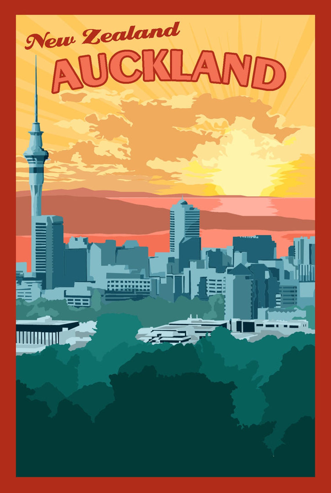 Auckland New Zealand Vintage Travel Poster | Etsy