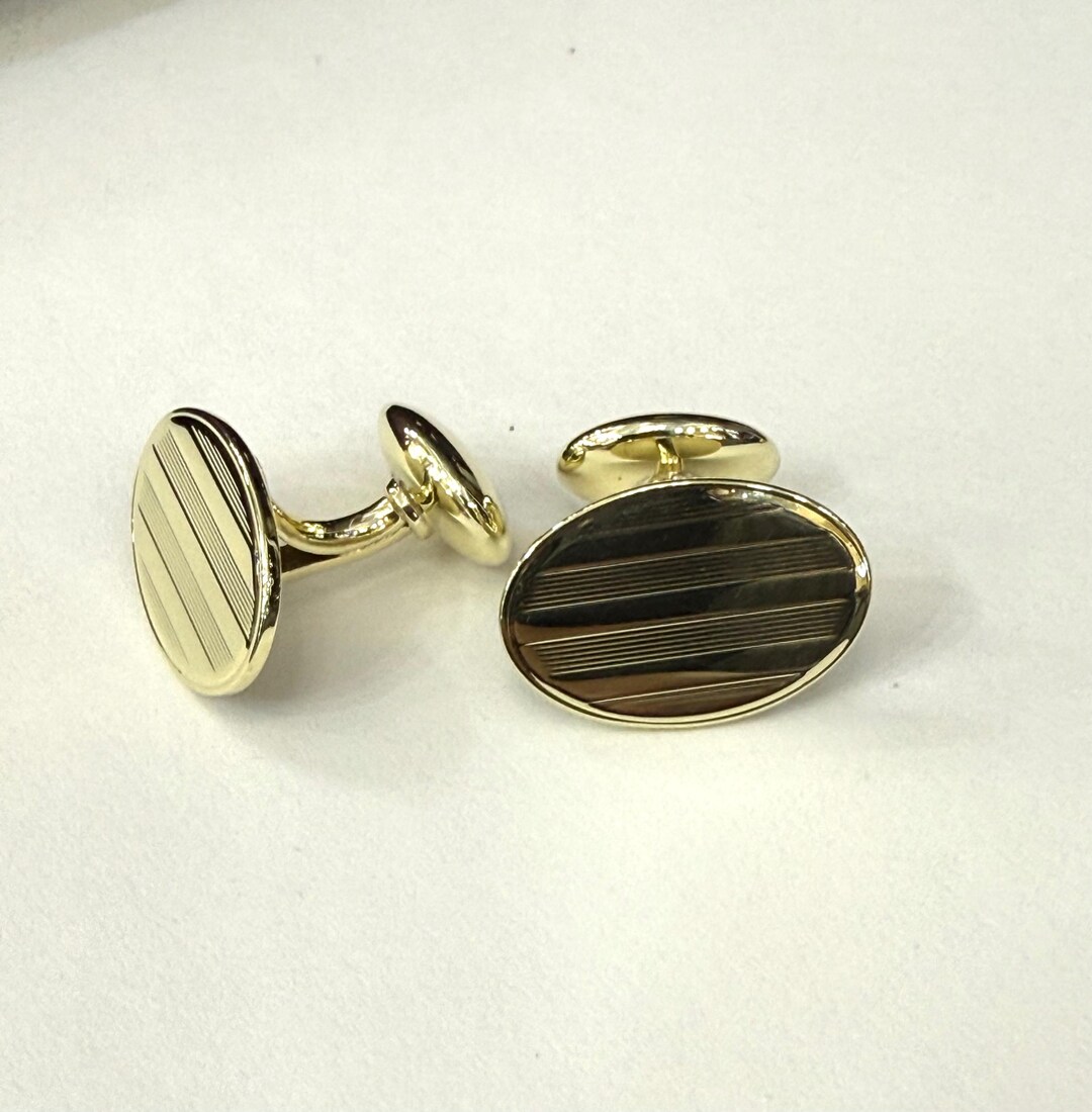 Oval 14K Yellow Gold Diamond-cut Cufflinks. Expertly Crafted From ...