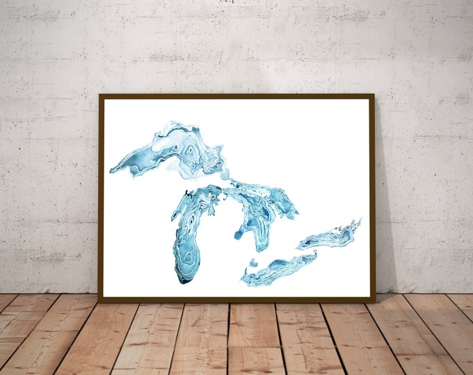Great Lakes Printable Map Great Lakes Wall Art Topographic Map Great ...
