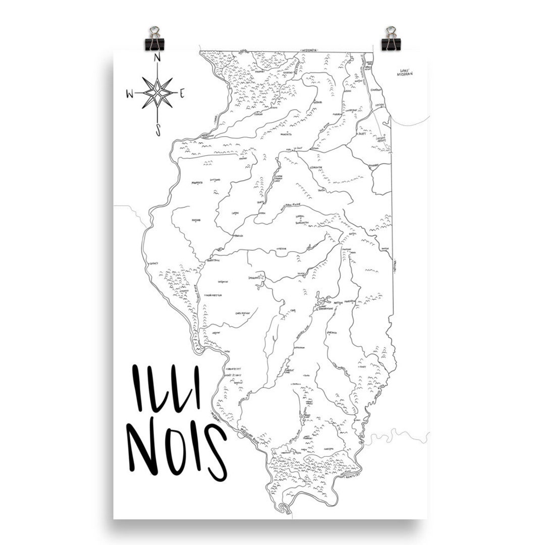 Hand Drawn Illinois State Map Wall Art Poster - Etsy
