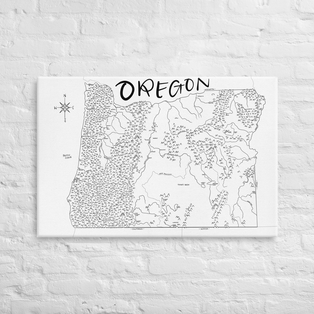 Hand Drawn Oregon State Map Art on Canvas - Etsy