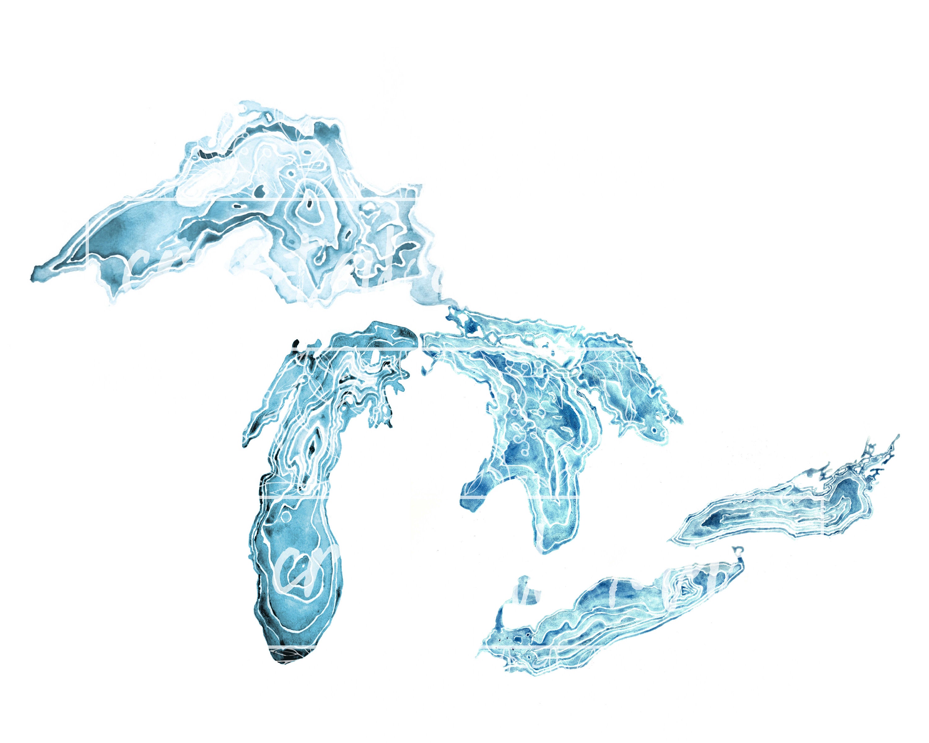 Topographic Map of the Great Lakes Lake Art Great Lakes - Etsy