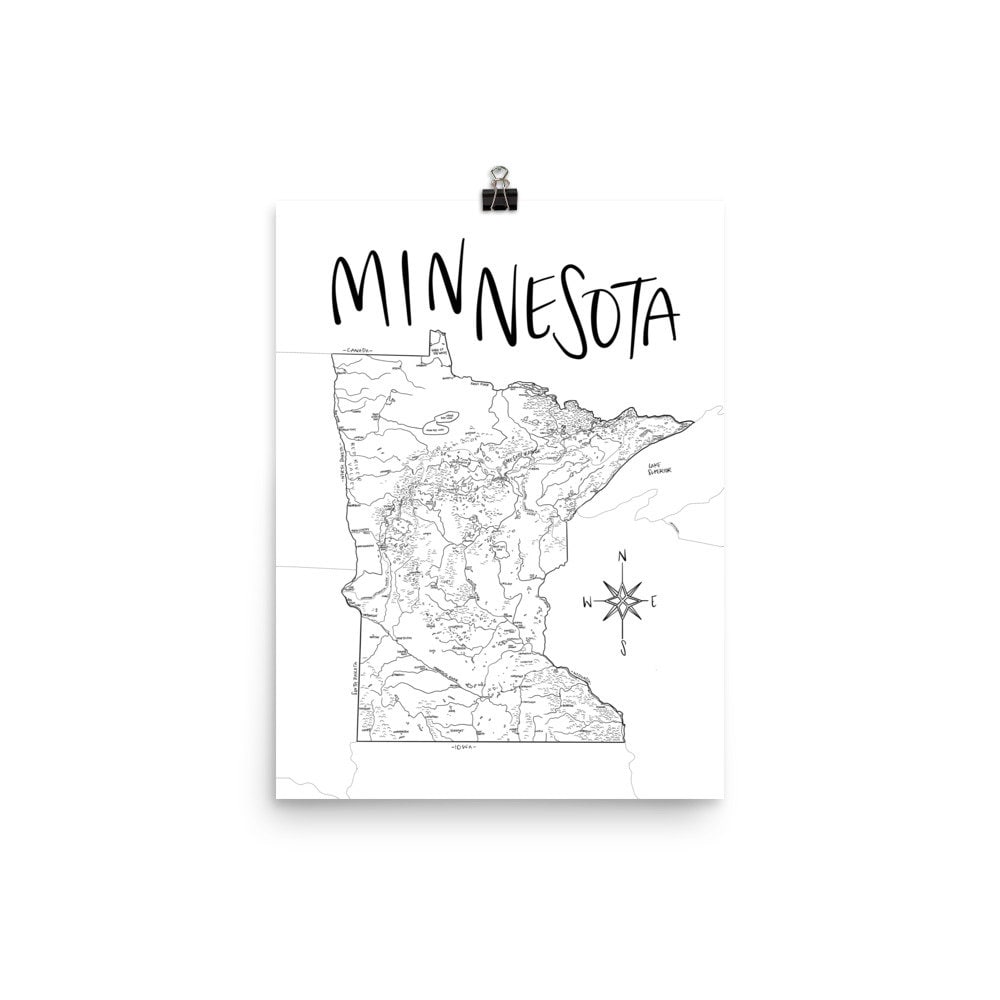 Hand Drawn Minnesota State Map Wall Art Poster - Etsy