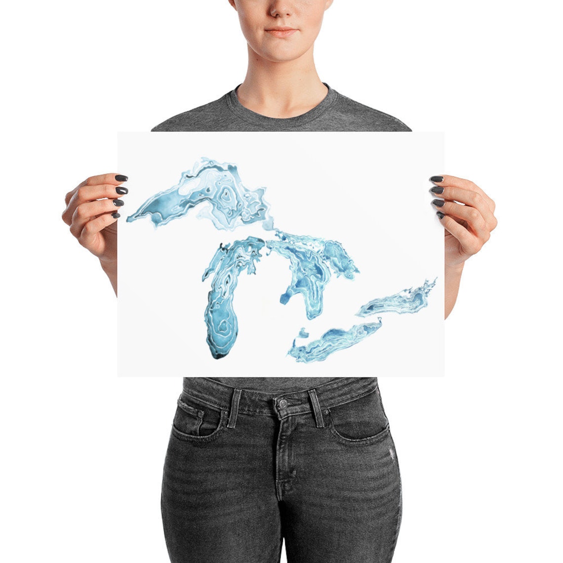 Watercolor Great Lakes Map Poster Great Lakes Print Lake | Etsy
