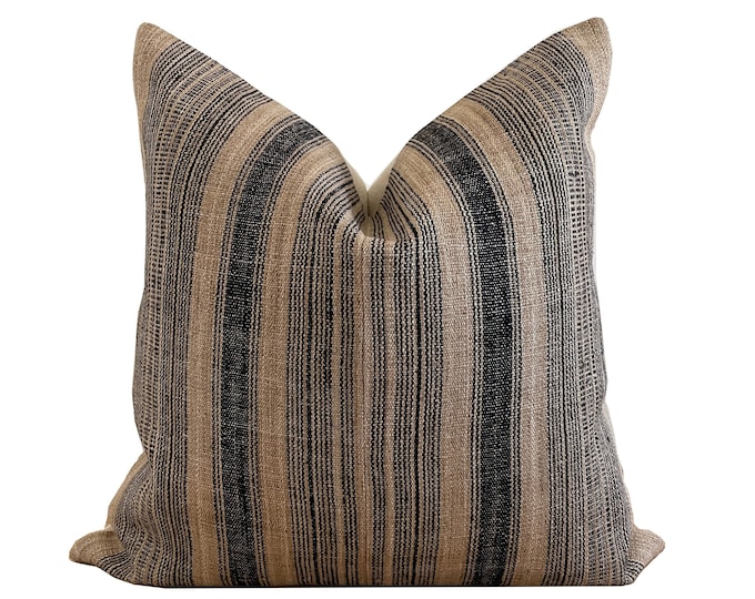 Black and Natural Stripe Hmong Pillow Cover, 21"x21" Hemp Pillow - Etsy