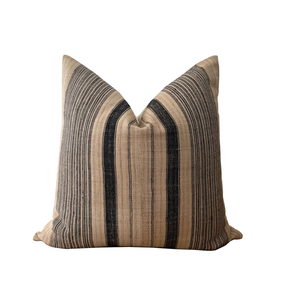 Vintage Hmong Black and Natural Stripe Pillow Cover - Etsy