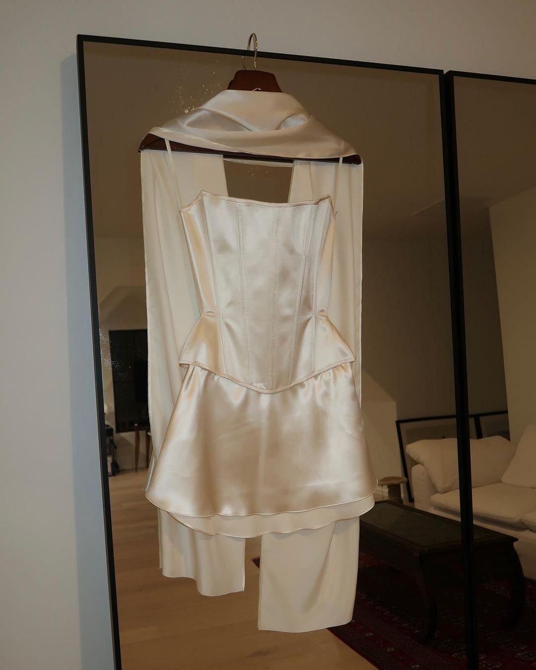 Pearl White Satin Corset, Mini Skirt & Scarf for Isabella - Etsy