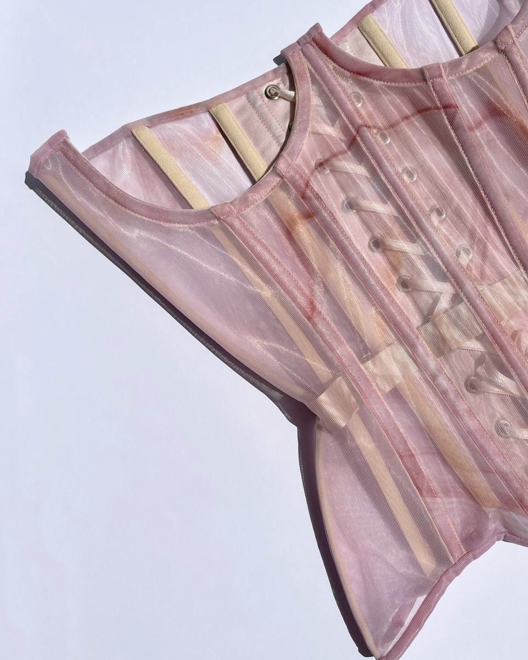 Pink Underbust Steel Boned Mesh Corset Corset Lingerie Grommet Belt ...