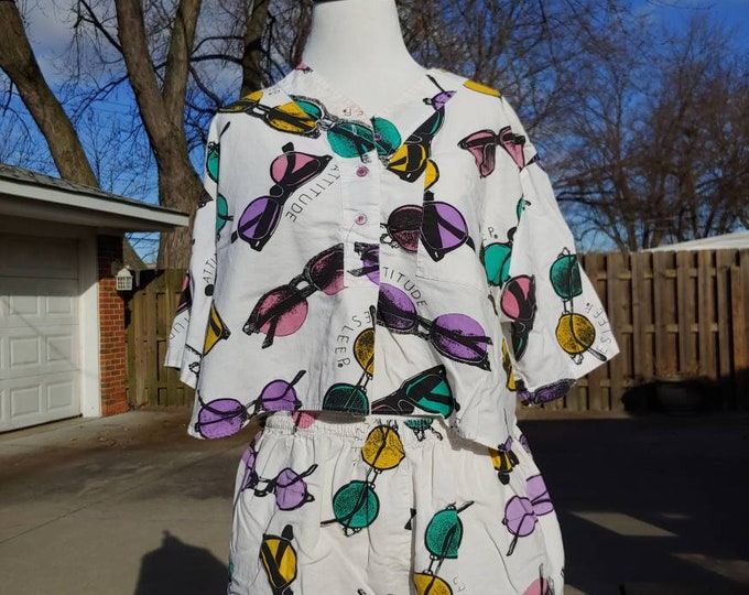 80s Esleep Boxer Sunglasses Print White Pajama Set Size M/L Baggy Loose ...