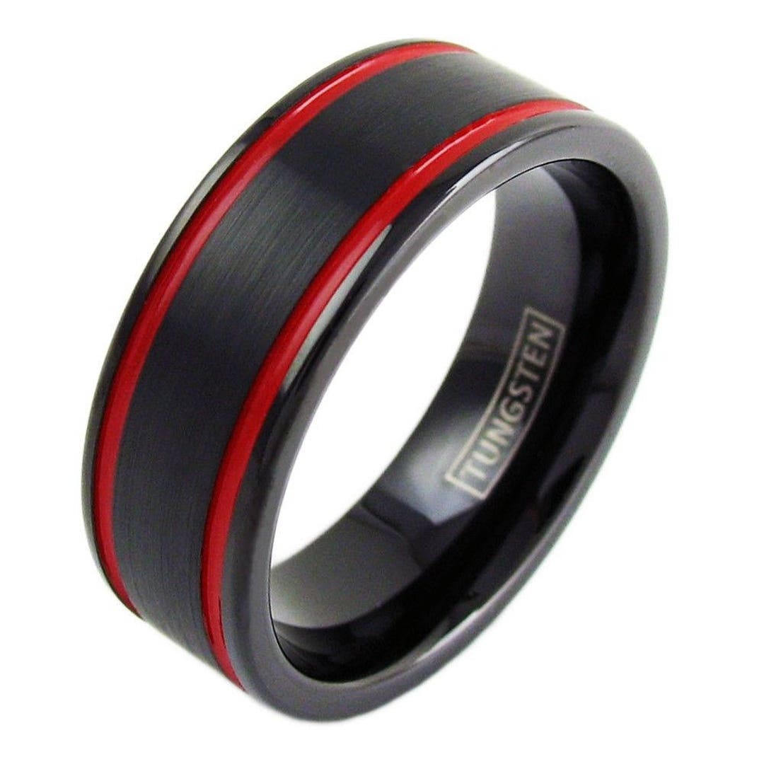 Black Tungsten Red Racing Stripes Wedding Band - Custom Red Tungsten ...