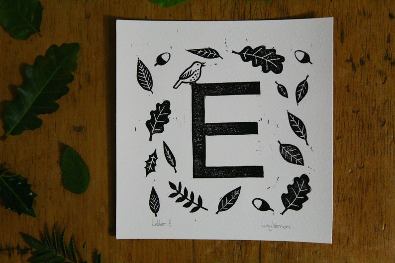 Letter E Handprinted Lino Print Available Framed - Etsy