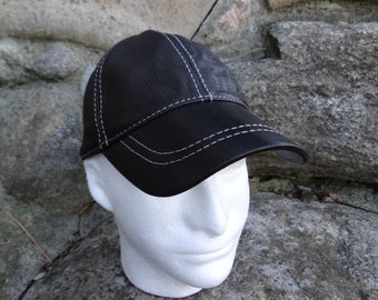 Gorgeous 100% Leather Real Dark Blue Baseball Cap Leather Unisex Hat ...