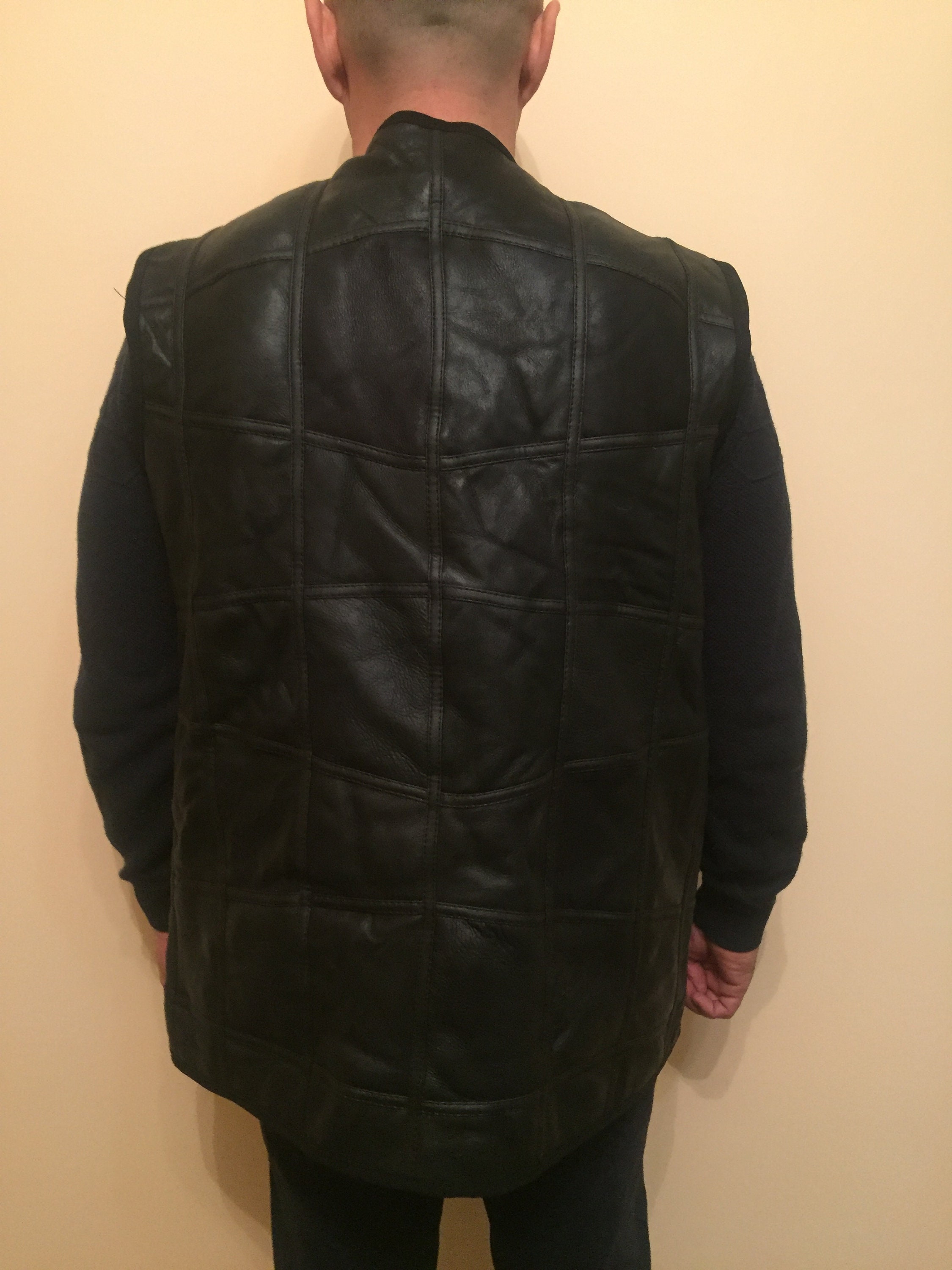 100% Sheepskin Vest Black Leather Vest Turkish Made Mens Body Warmer ...