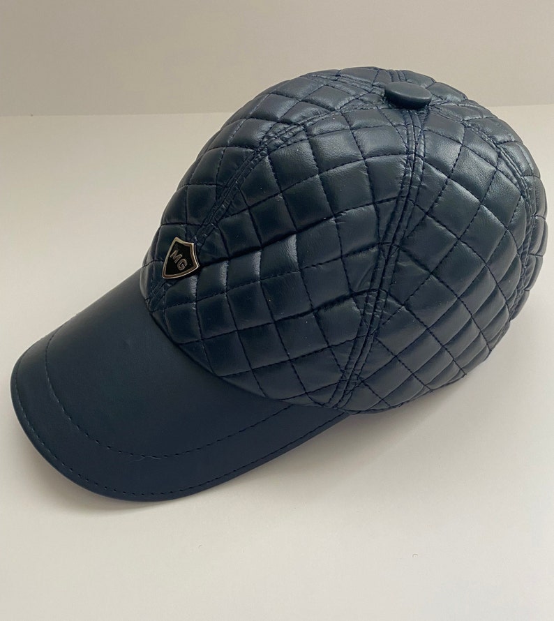 Gorgeous 100% Leather Real Dark Blue Baseball Cap Leather Unisex Hat ...