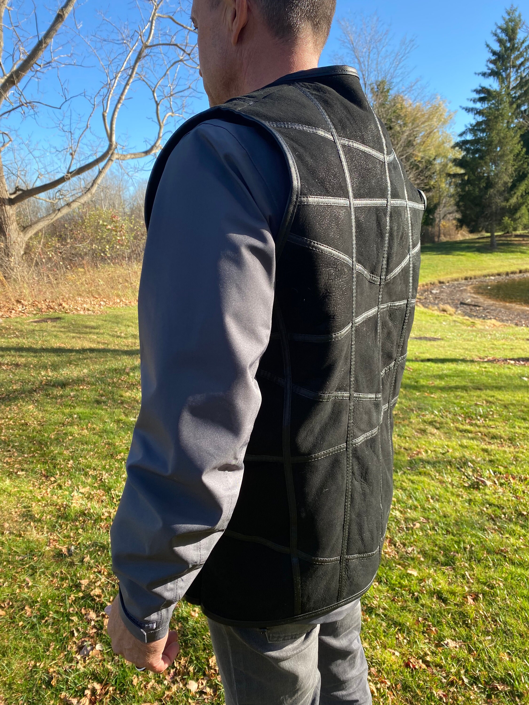 Shearling Sheepskin Vest Black Leather Vest Turkish Made Mens - Etsy