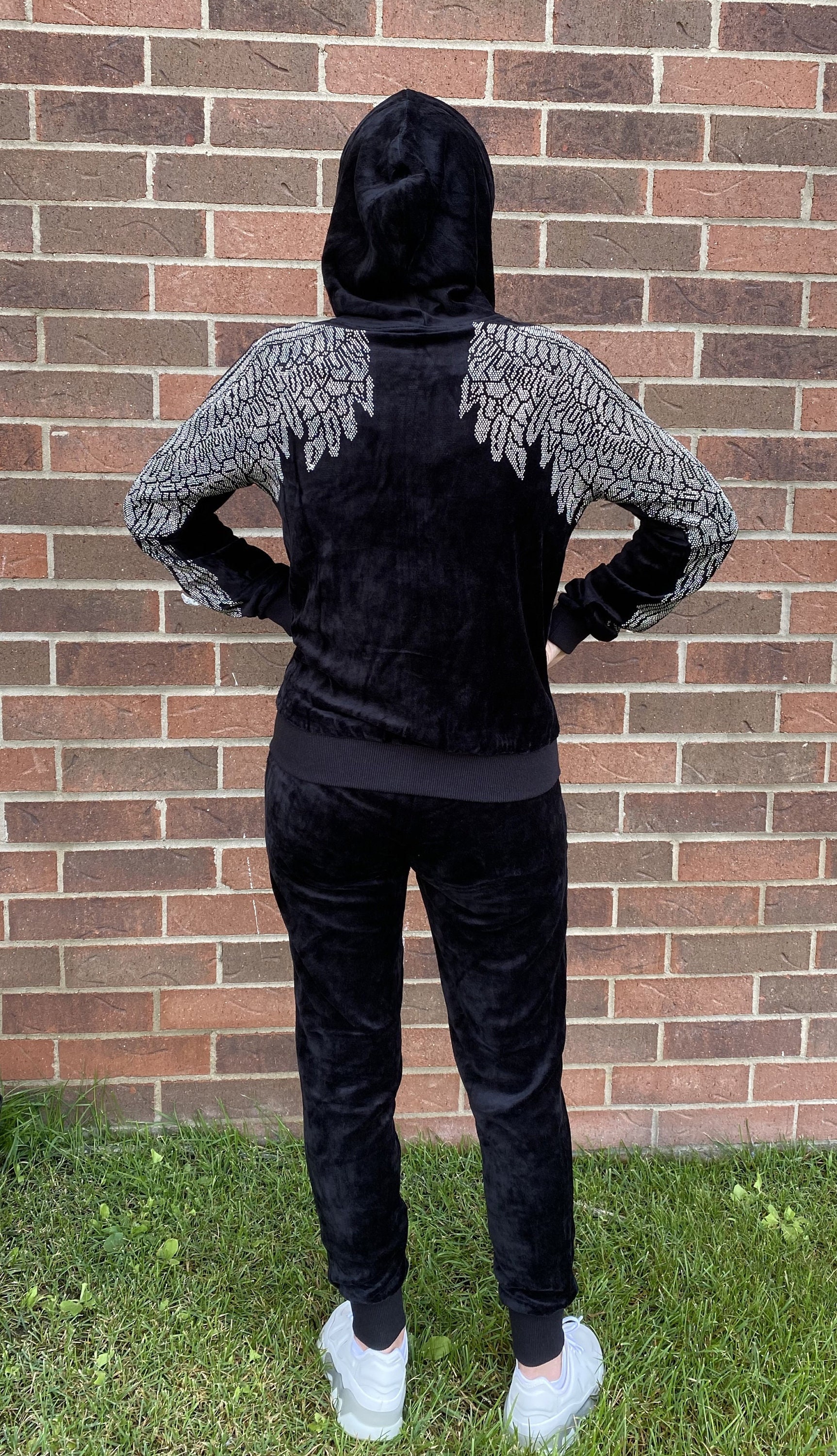 Luxurious Fashion Velour Black Tracksuit Velvet Set With - Etsy