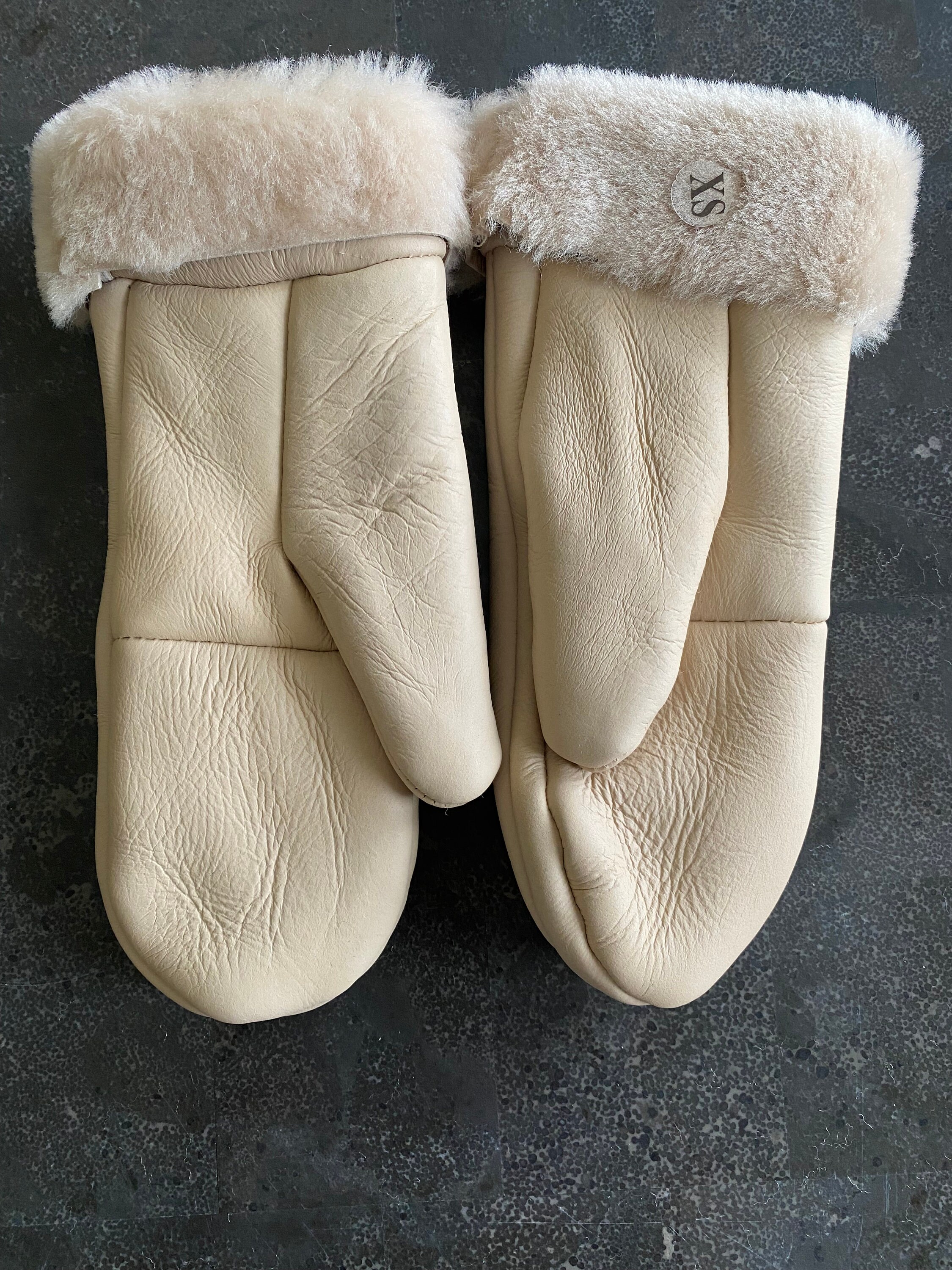 Womens Warm Mittens Sheepskin Fur Leather Turkish Beige Unisex Gloves ...