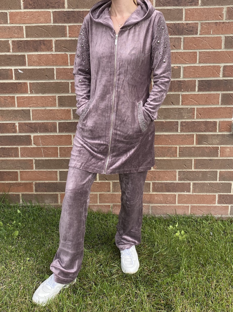 Fashion Velour Beige Tracksuit Set With Rhinostones Long Hooded Suit ...