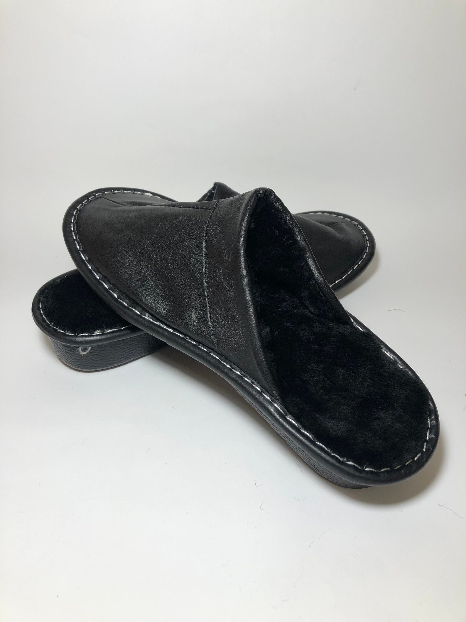 Natural Sheep's Sheepskin Wool Slippers Black Slippers - Etsy