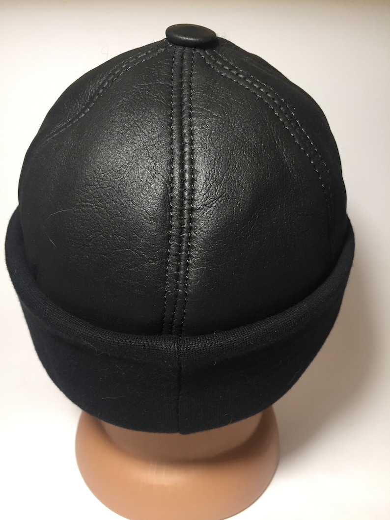 Leather Hat Leather Cap Winter Hat Black Leather Beanie With Stretch ...