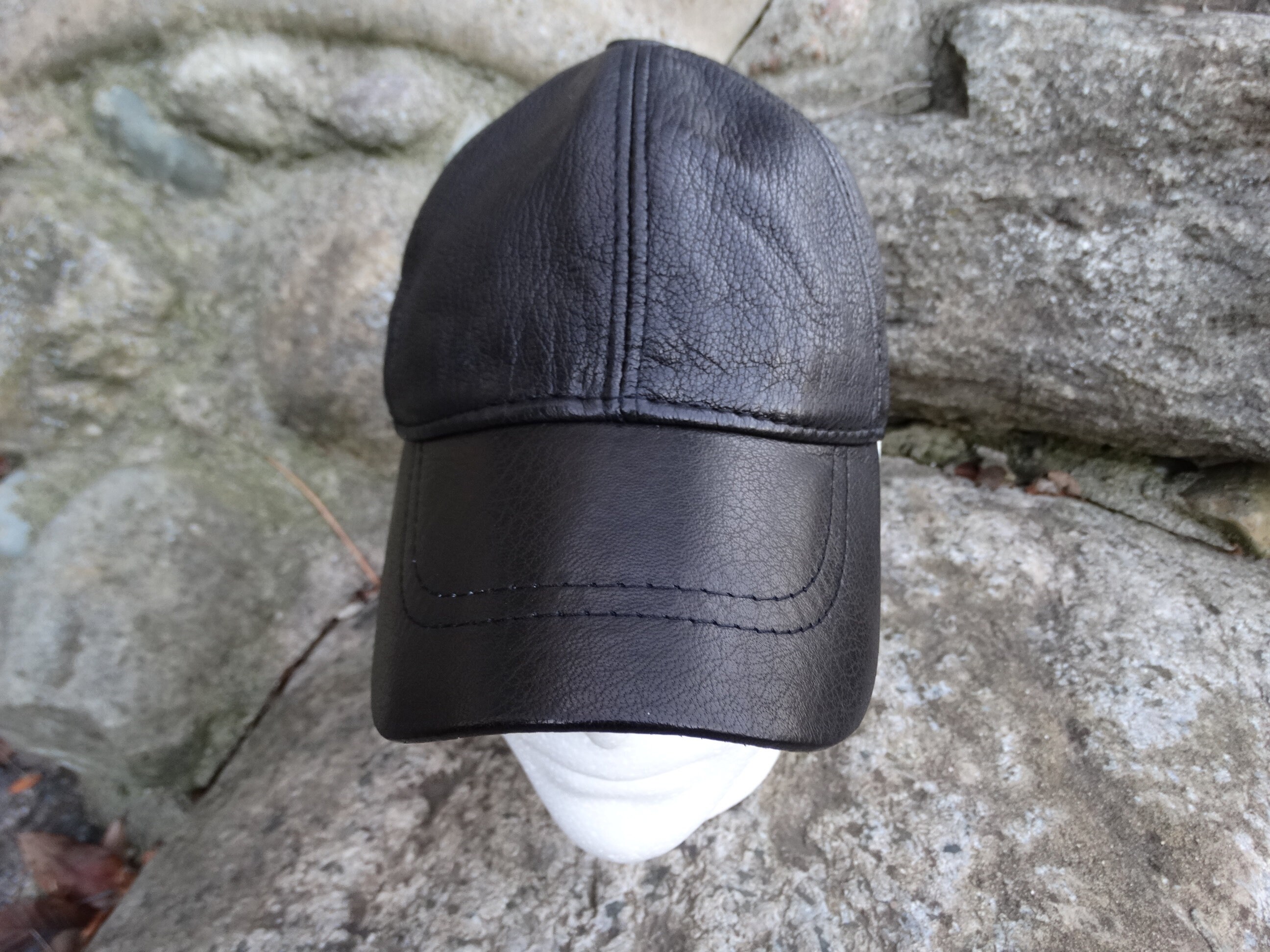 Gorgeous 100% Leather Real Black Baseball Cap Leather Mens Hat Sizes S ...
