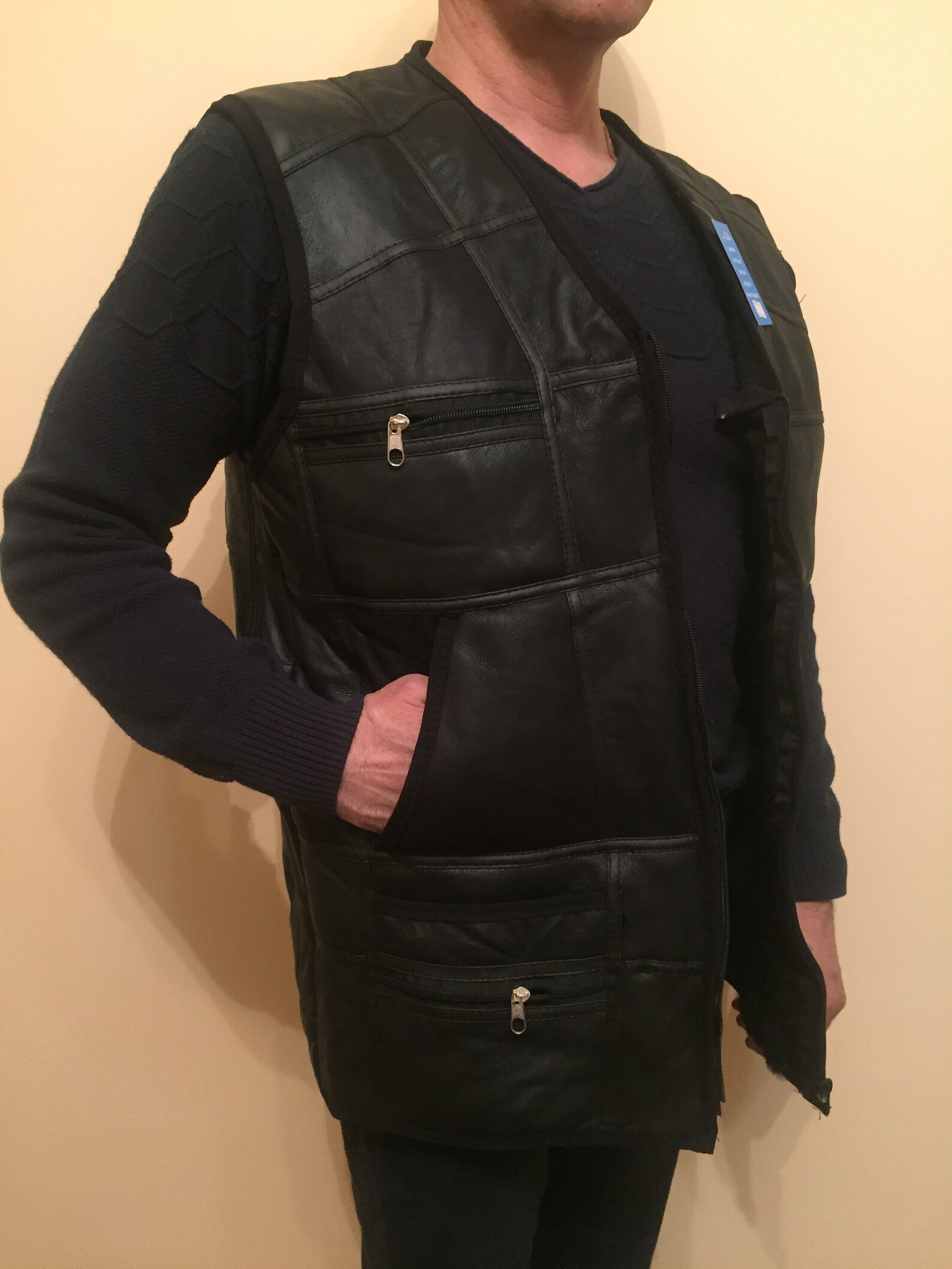 100% Sheepskin Vest Black Leather Vest Turkish Made Mens Body Warmer ...