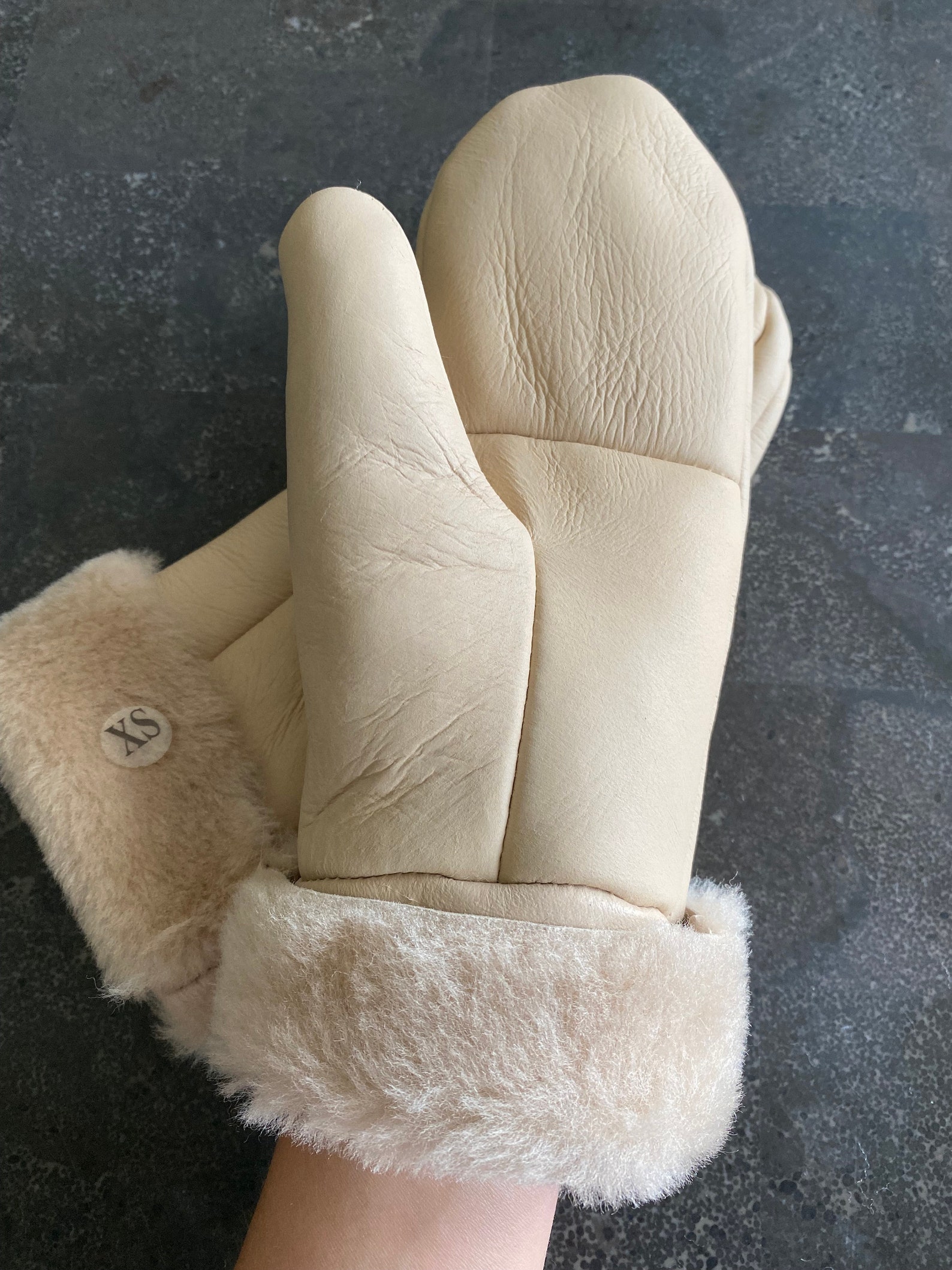 Womens Warm Mittens Sheepskin Fur Leather Turkish Beige Unisex Gloves ...